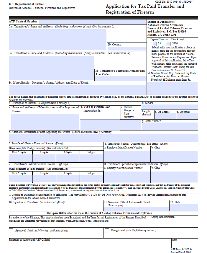 Download Fillable .PDF ATF Form 4 – National Gun Trusts