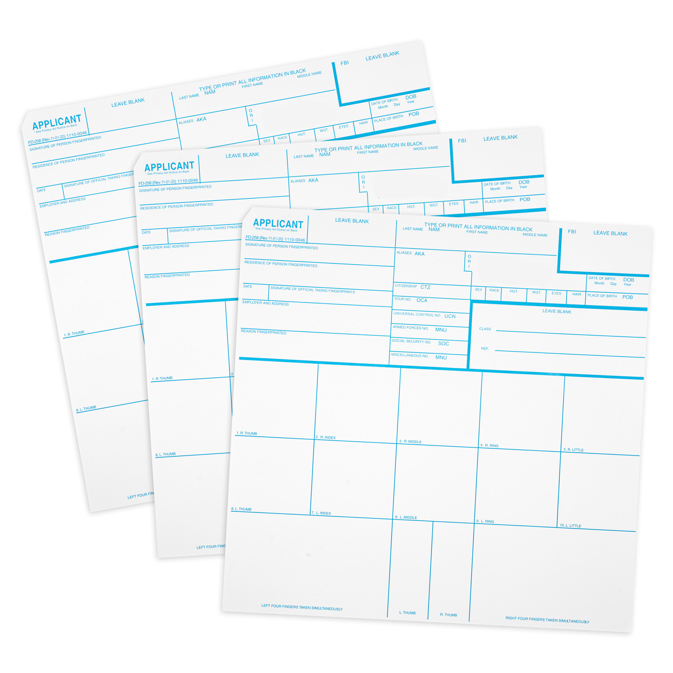 Fingerprint Cards – FBI Form FD-258, 3 Pack – National Gun Trusts